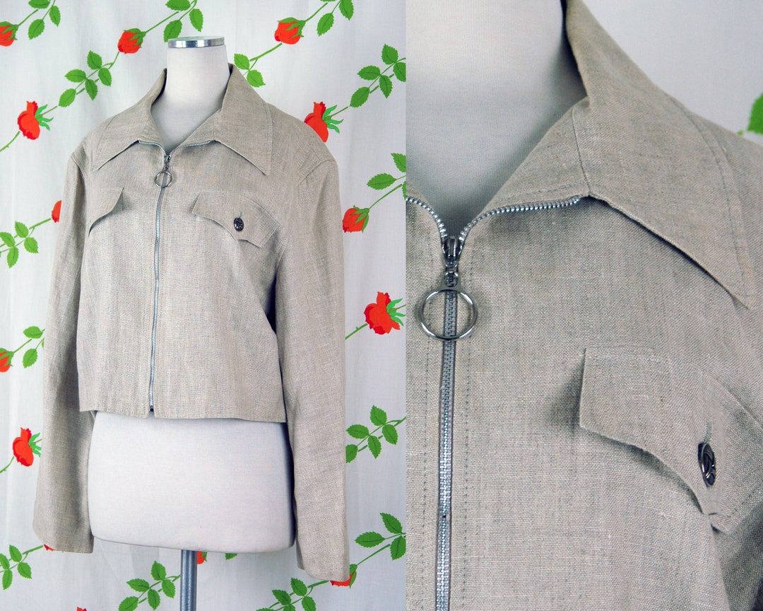 1980s Oatmeal Tan Beige Linen Short Boxy Jacket // 80s International ...