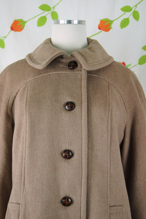 1970s Tan Coat with Brown Buttons // 70s Hip Length W… - Gem