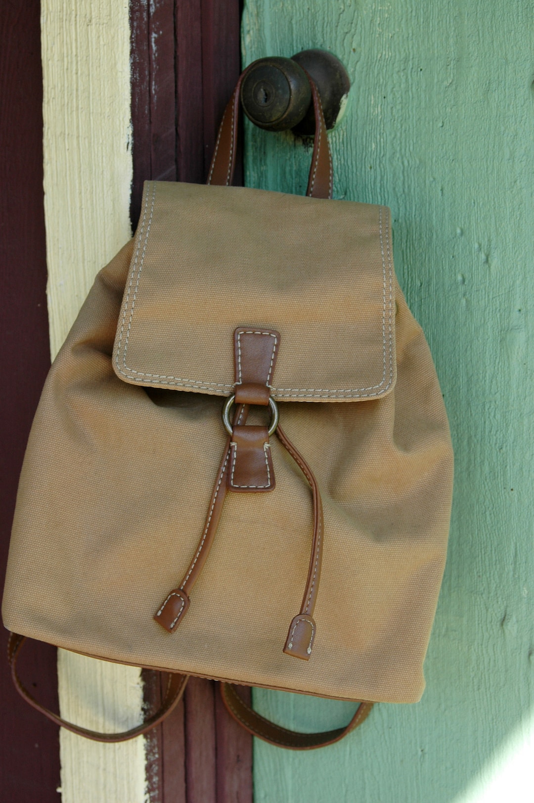 1990s Camel Canvas Cotton Mini Backpack Purse by Nine West // 90s Nine ...