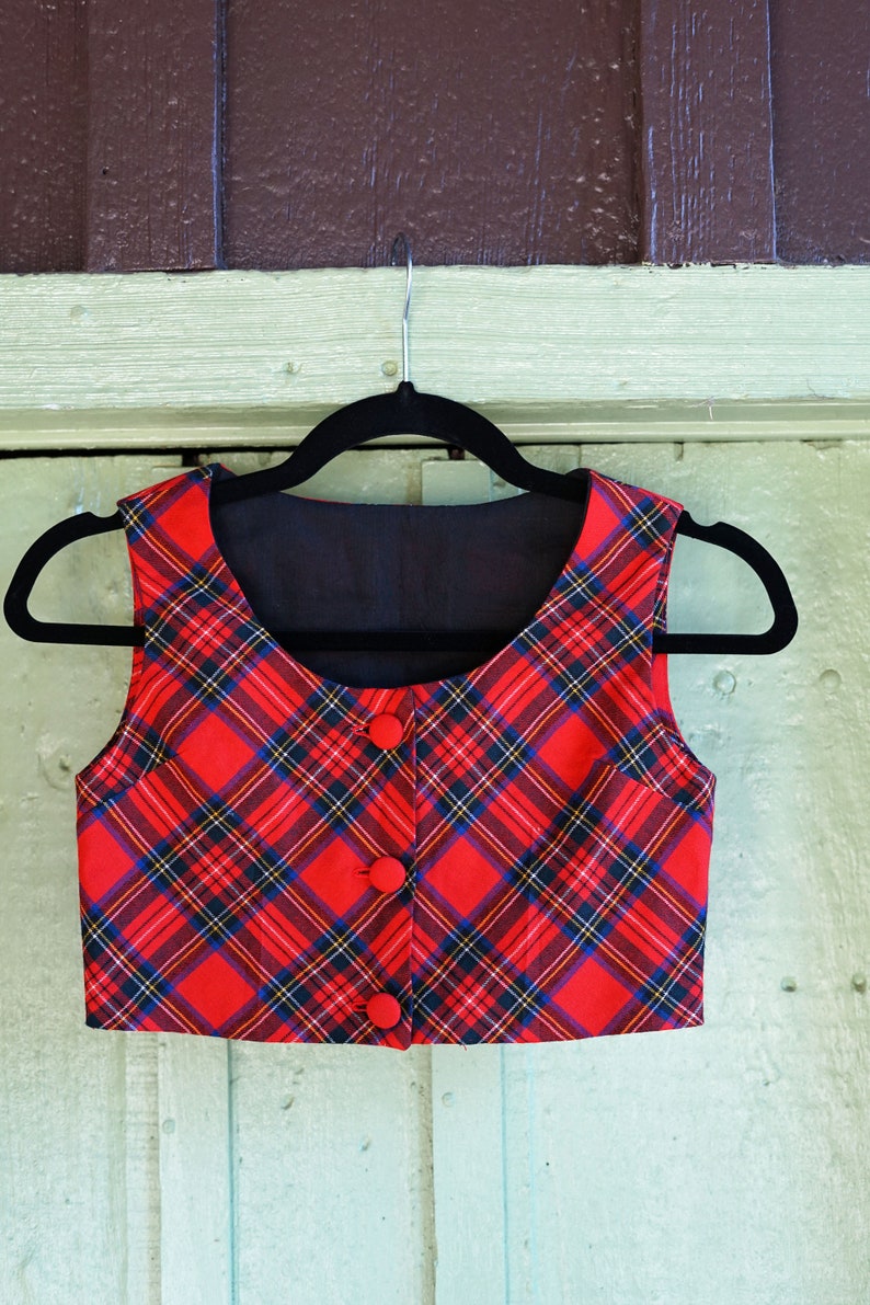 1960s 1970s Red Plaid Cropped Vest With Buttons up Front // 60s 70s ...