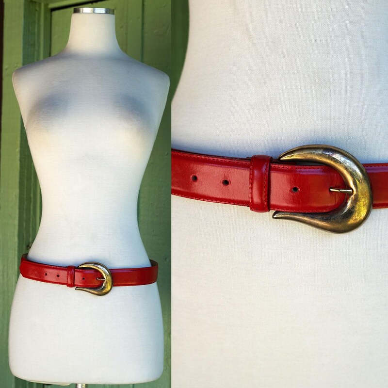 Red Leather Belt - Etsy