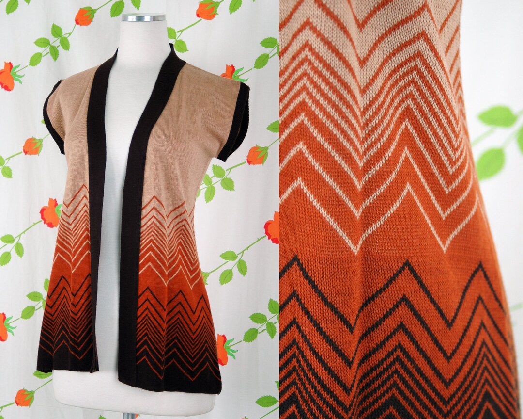 1970s 1980s Brown Tan Brick Orange Zig Zag Striped Knit Sweater // 70s ...