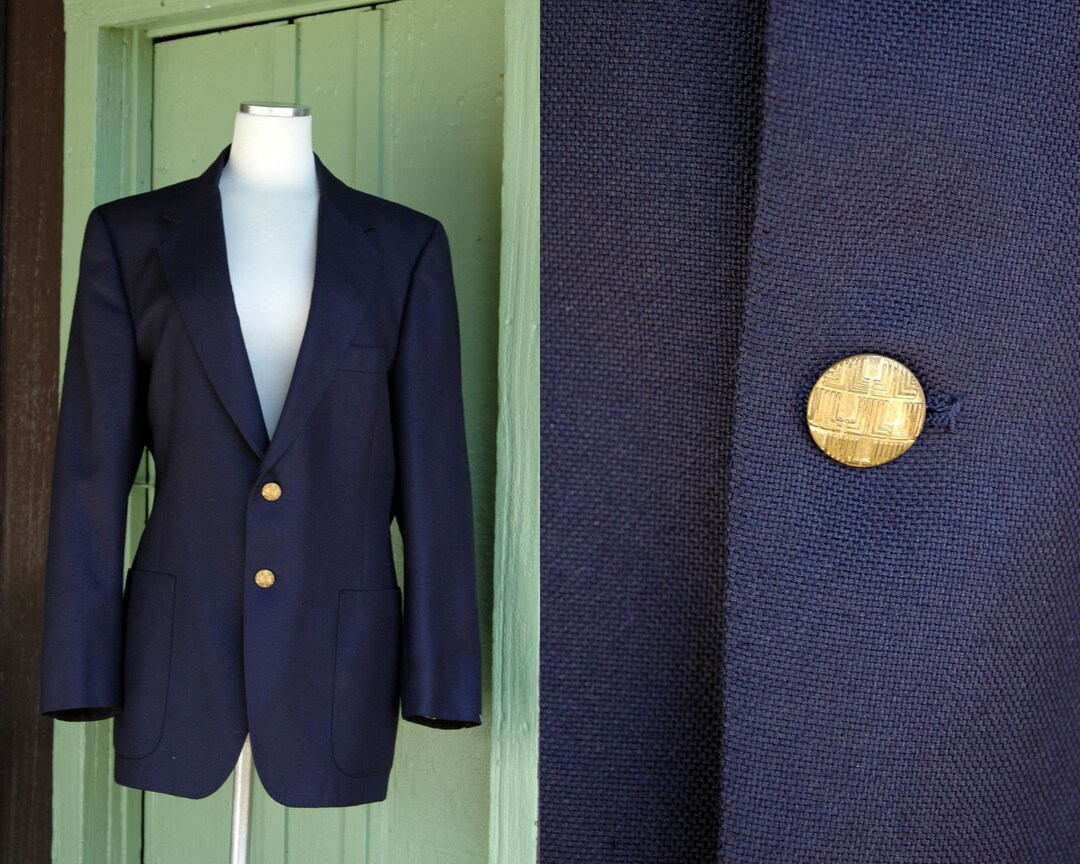 1980s Navy Blue Lanvin Blazer Jacket // 80s Sport Coat Dark Blue Jacket ...