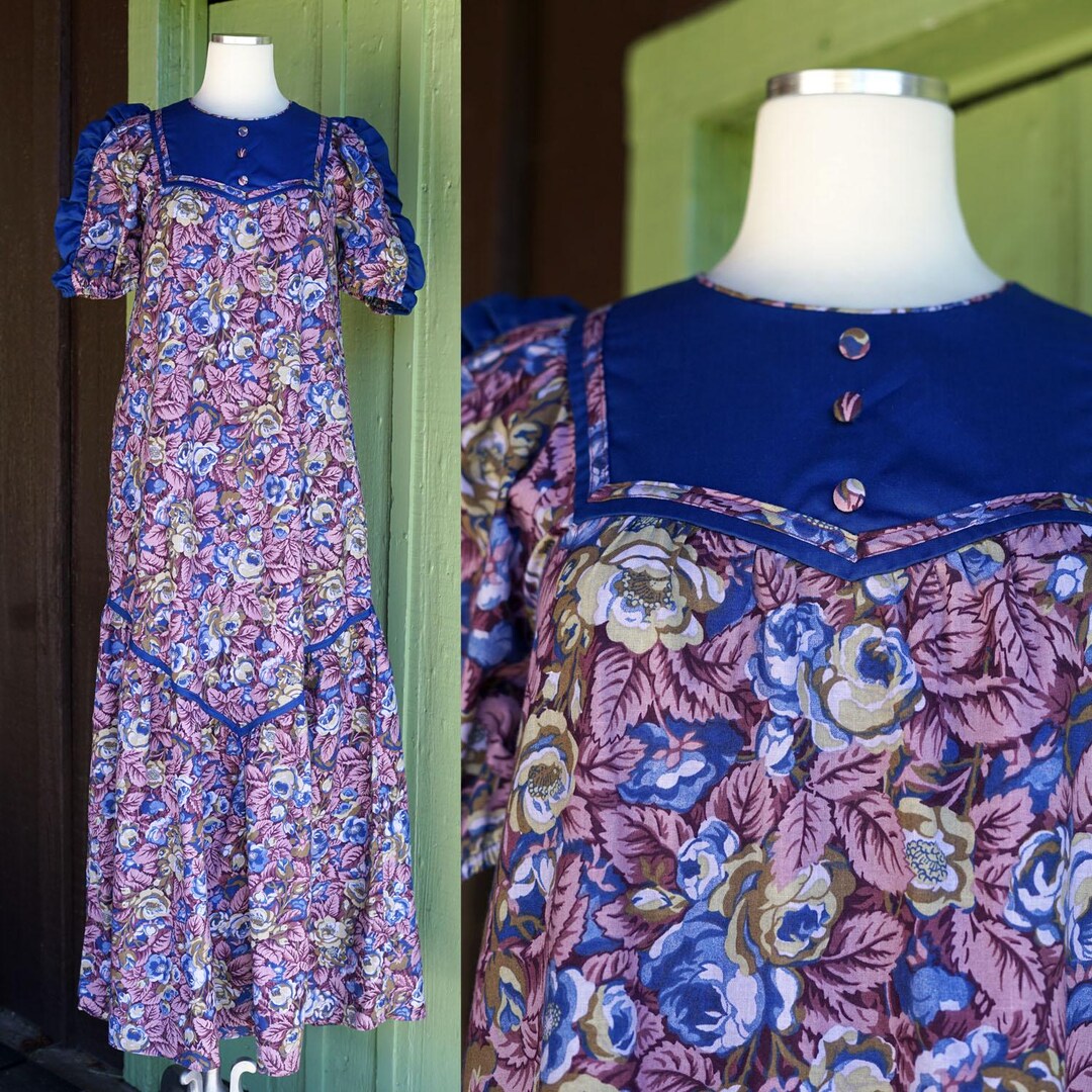 1970s 1980s Blue Purple Green Floral Hawaiian Muumuu Maxi Dress by Mako ...