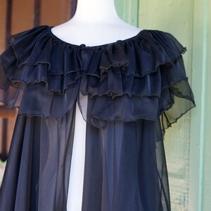 1970s Black Ruffled Robe Peignoir Long Robe by Intime California // 70s ...