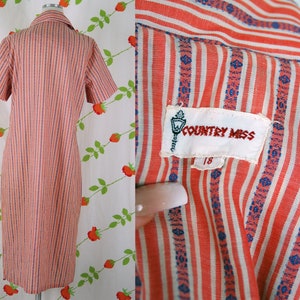 1970s Striped Country Miss Shift Dress // 70s Orange Red Blue White ...