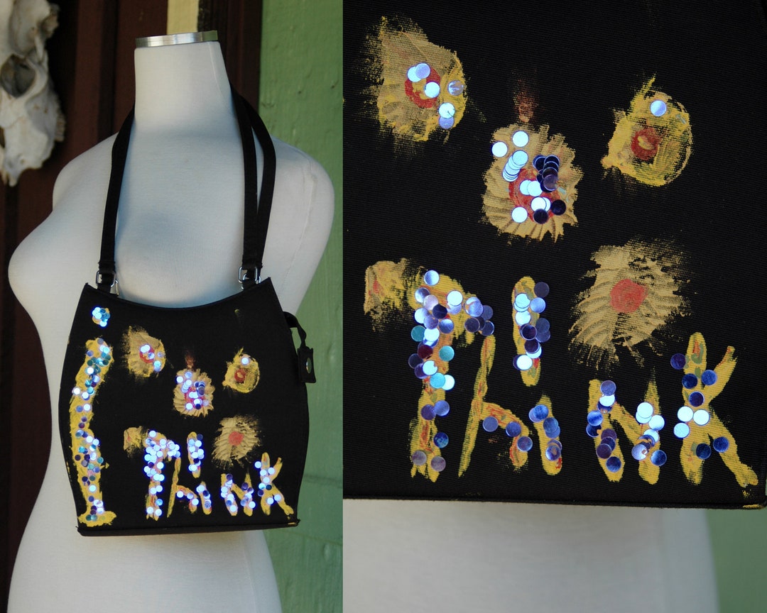 1990s Think Piece Custom Painted Shoulder Strap Black Purse // 90s ...