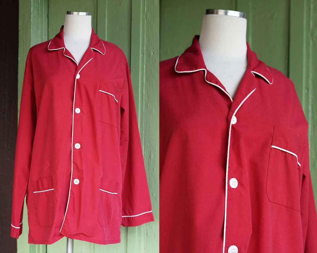 1980s Dark Red Sleep Shirt With White Piping Detail // 80s Pierre ...