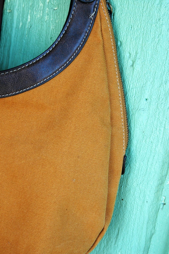 1990s 2000s Mustard Orange Yellow Canvas Round Handle… - Gem