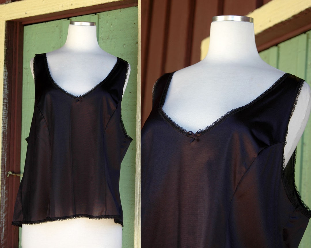 1960s 1970s Black Nylon Slip Tank Top // 60s 70s Lingerie Loungewear ...