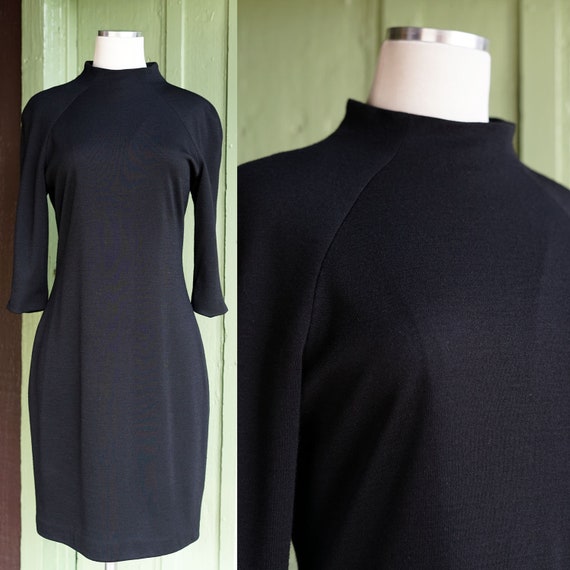 1990s Black Mod Wool Dress // 90s does 60s Futuristic… - Gem