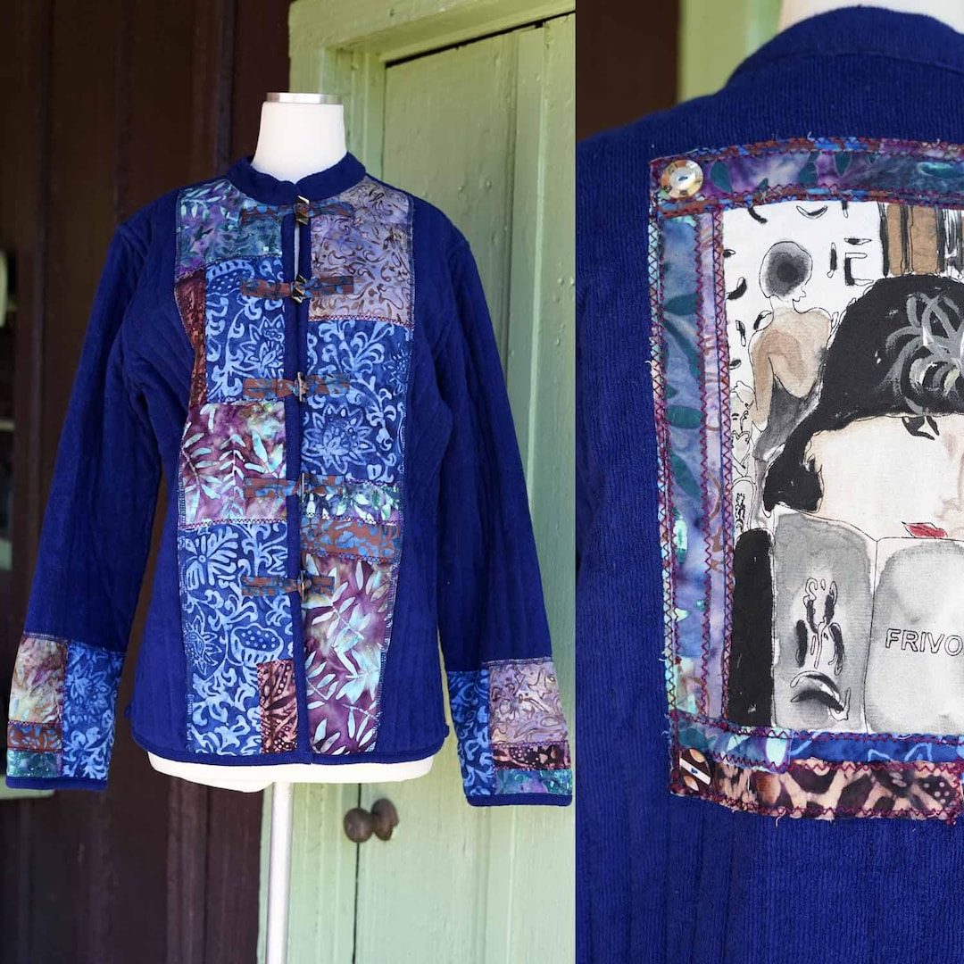 1990s 2000s Blue Terry Cloth Quilted Unique Jacket // 90s Funky Artsy ...