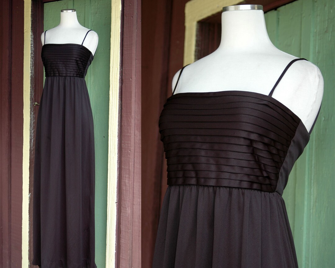 1970s Black Maxi Dress // 70s Disco Glam Spaghetti Strap Pleat Bust ...