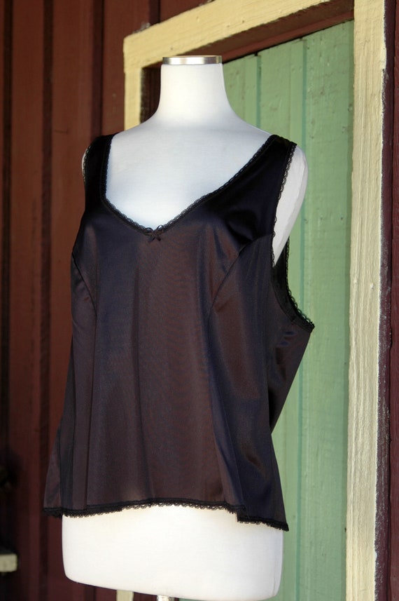 1960s 1970s Black Nylon Slip Tank Top // 60s 70s Ling… - Gem