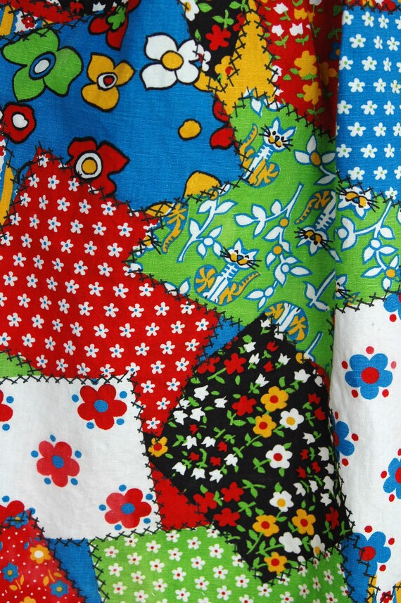 1960s 1970s Faux Patchwork Print Short Skirt // 60s 7… - Gem