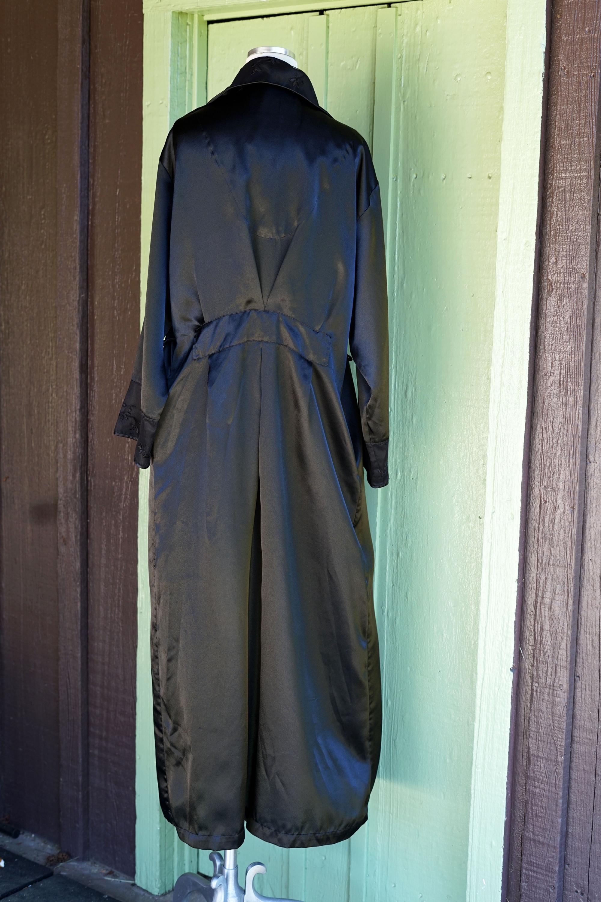 1990s Black Satin Oscar De La Renta Robe // 90s Long Black Robe With ...