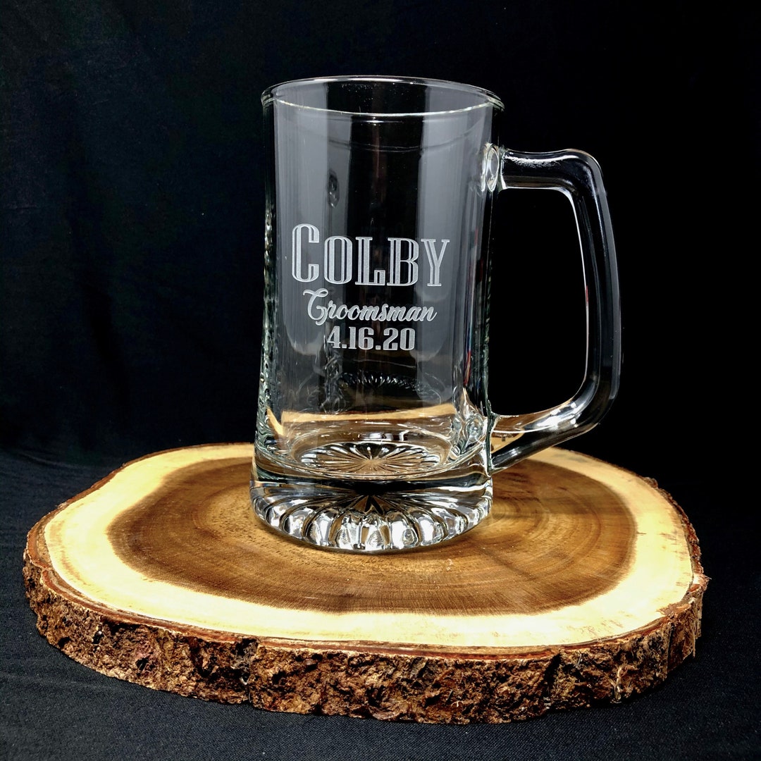 Custom Wedding Party Etched Glass Beer Mug, Groomsman, Best Man, Suit ...