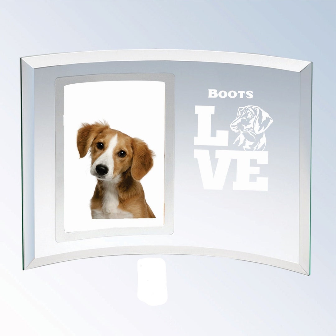 Love Dachshund Dog Etched Curved Glass Picture Photo Frame, Free ...