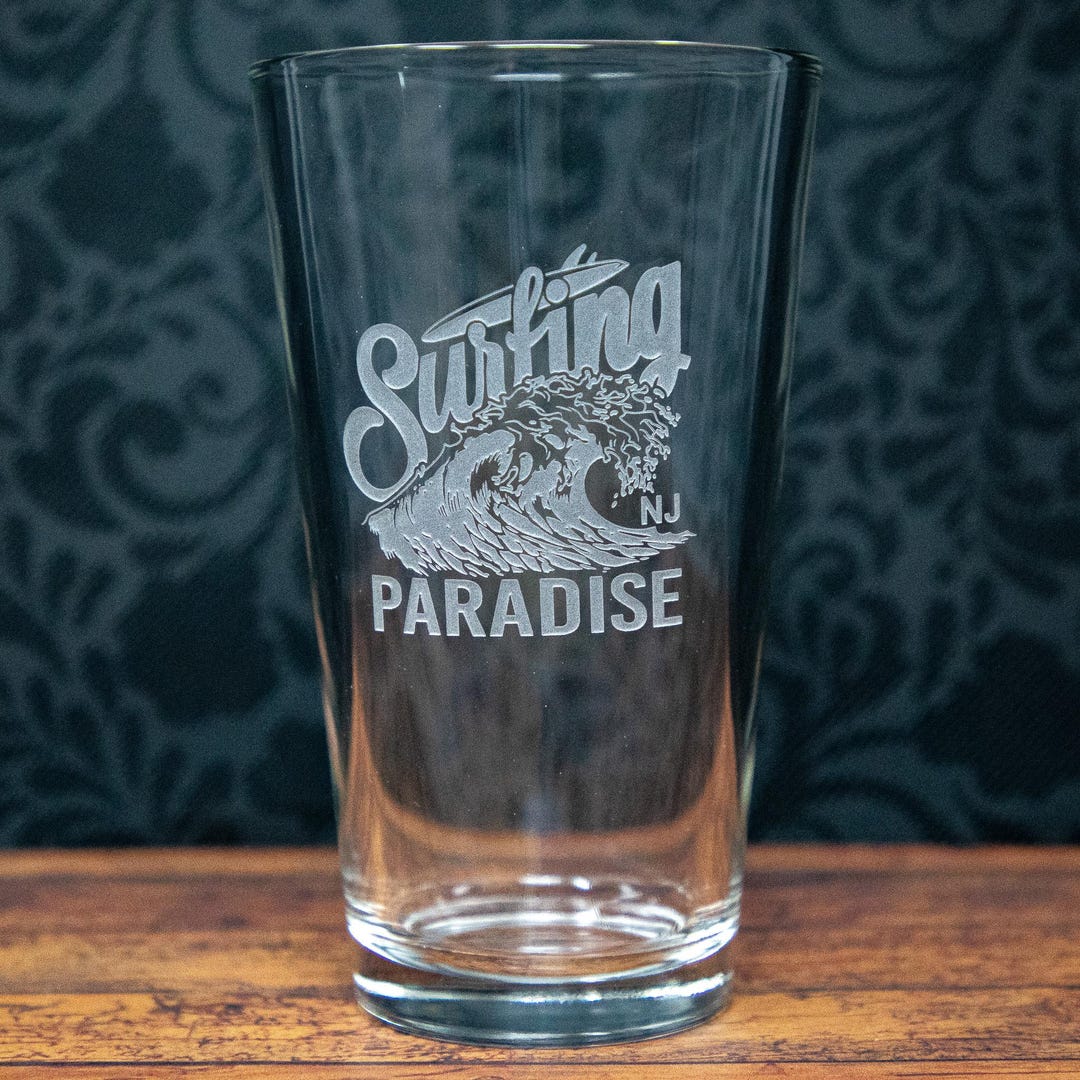 Surfing Paradise Etched Beer Glass: Nautical Coastal Gift - Etsy