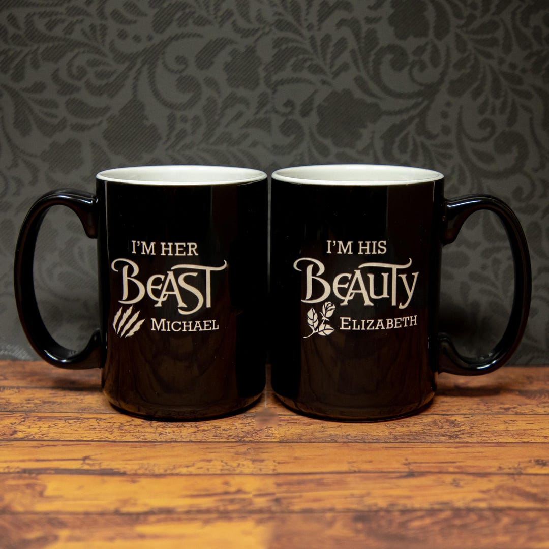 Etched Beauty and the Beast Coffee Mugs, Personalized Couple Gift - Etsy