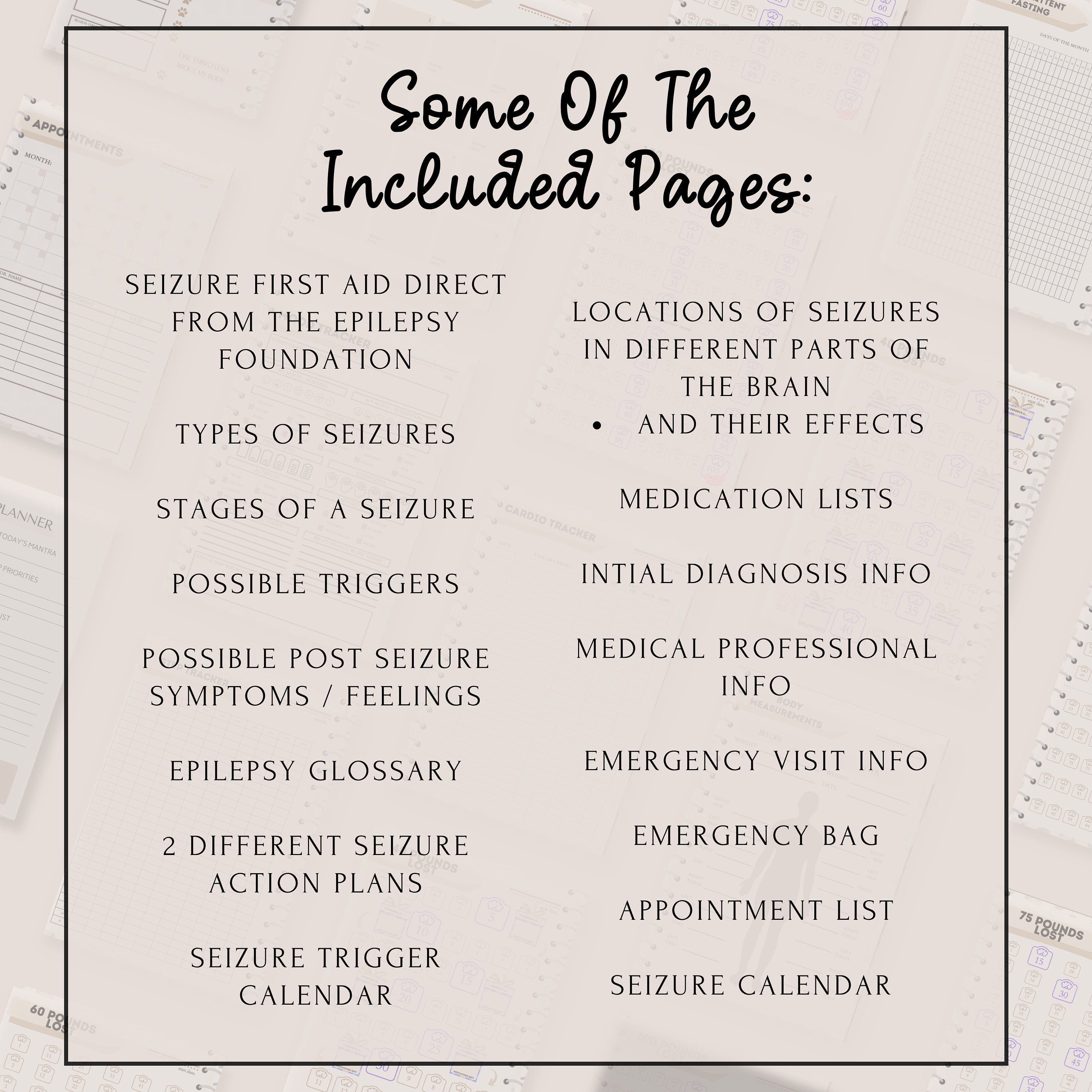 EPILEPSY BINDER Printable Medical Doctor Visits - Etsy