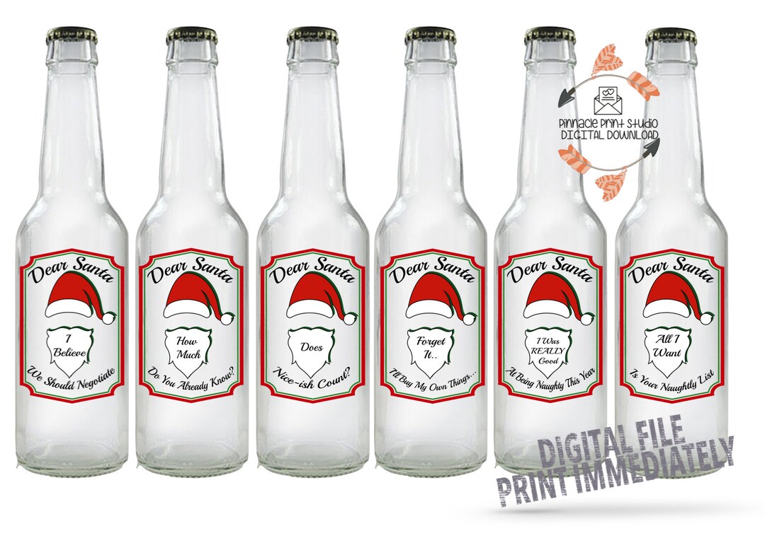 Dear Santa Bottle Labels DIGITAL DOWNLOAD Christmas Holiday - Etsy UK