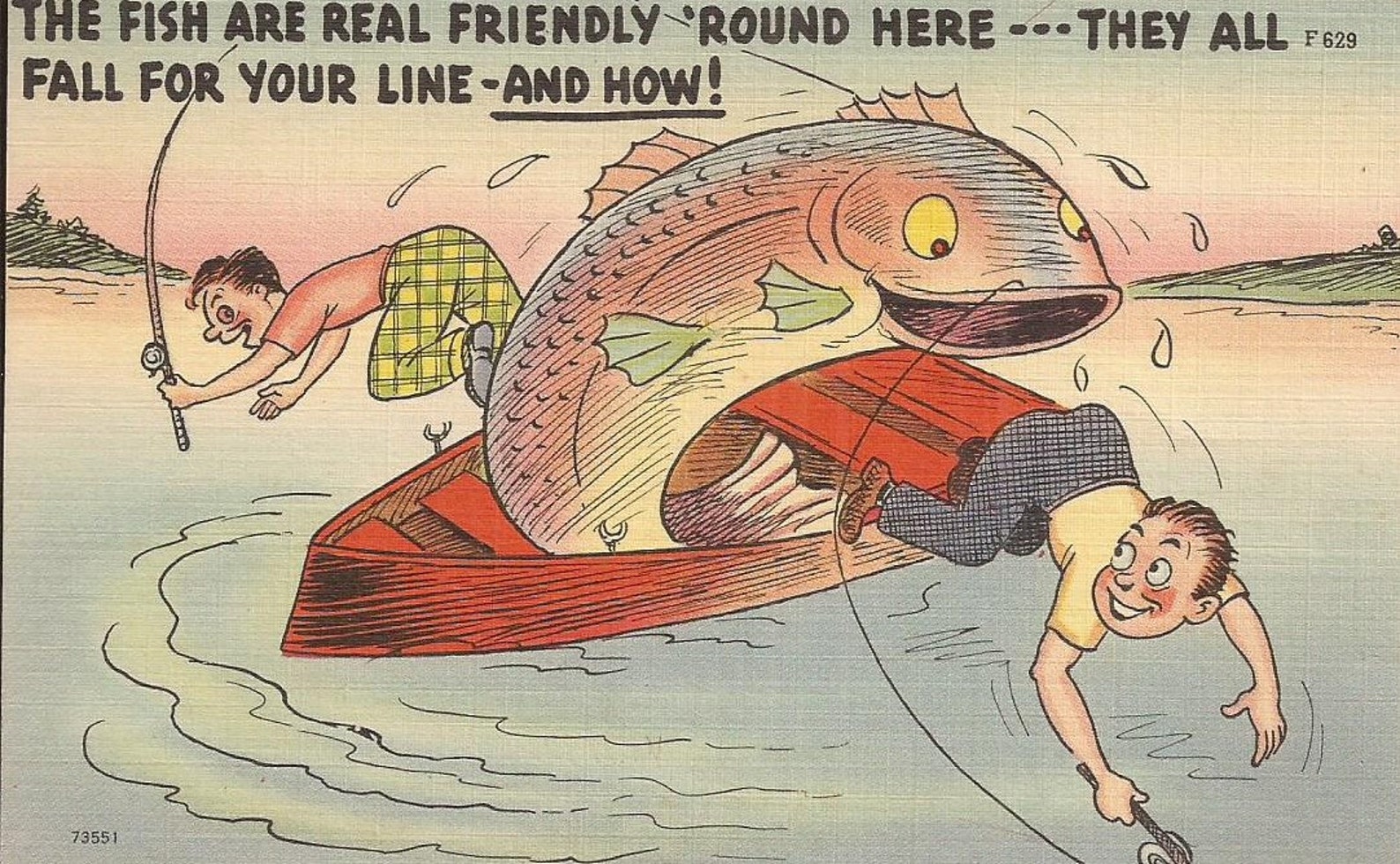 Fisherman Humor, Catching Fish Comical Postcard, Vintage Postcard ...