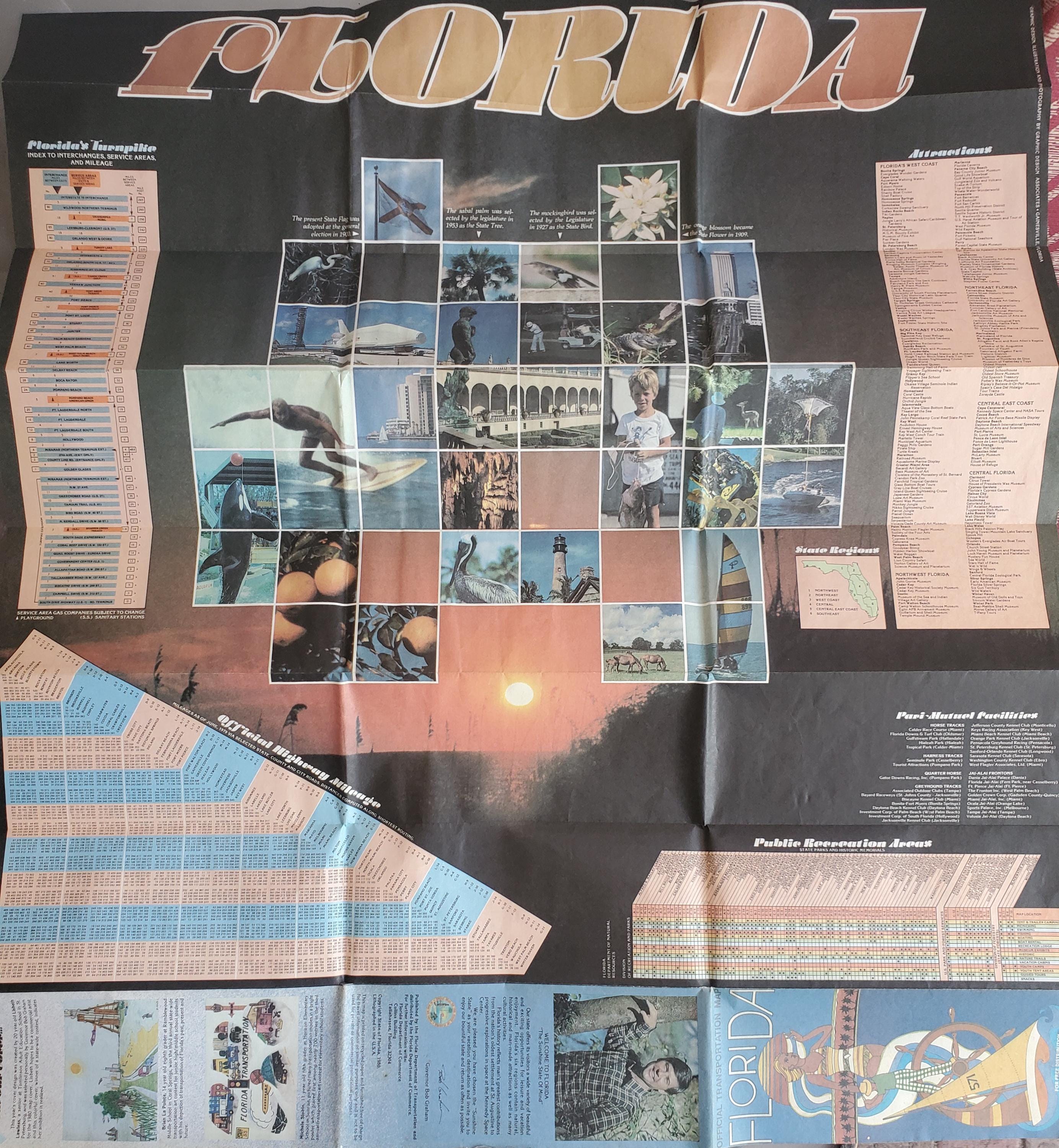 1980 Florida Road Map, Vintage Full Color Foldable Map, Vacation Travel ...