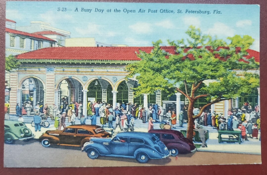 Open Air Post Office St. Petersburg Florida, Vintage Color Illustrated ...