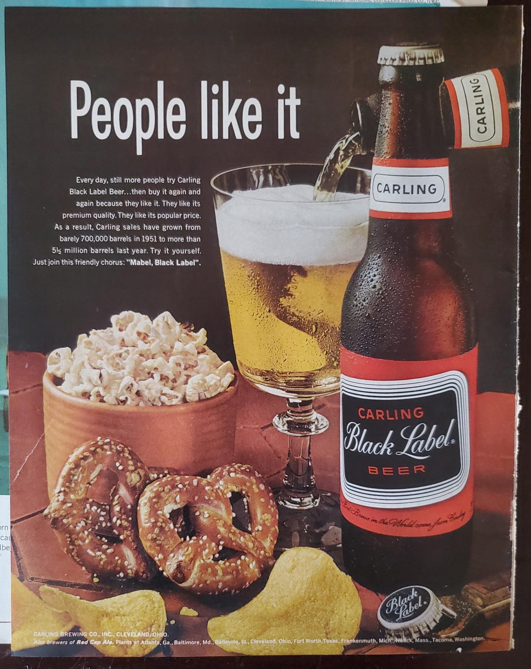 Carling Black Label Beer Vintage Magazine Ad for Home Décor, Bar ...