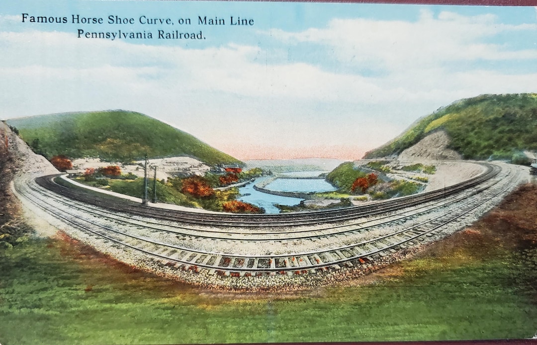 Horse Shoe Curve on Main Line, Pennsylvania Railroad, Vintage Color ...