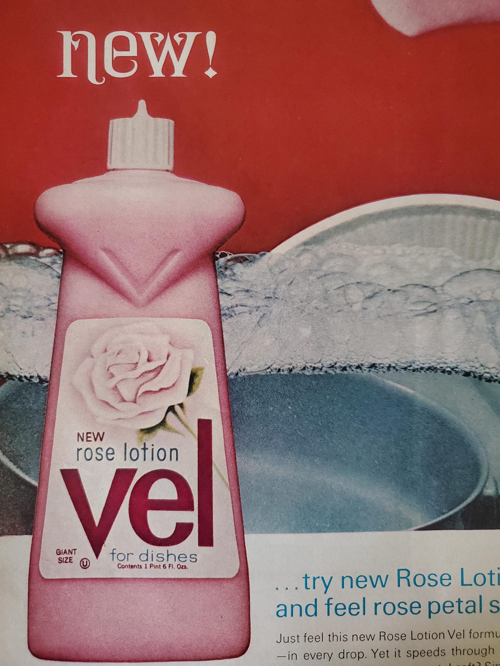 Vel Rose Lotion Dish Detergent, Vintage Magazine Ad for Liquid Dish ...