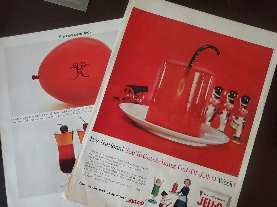 Jell-o Vintage Magazine Advertisements, Set of Two Full Color Ads, Red ...