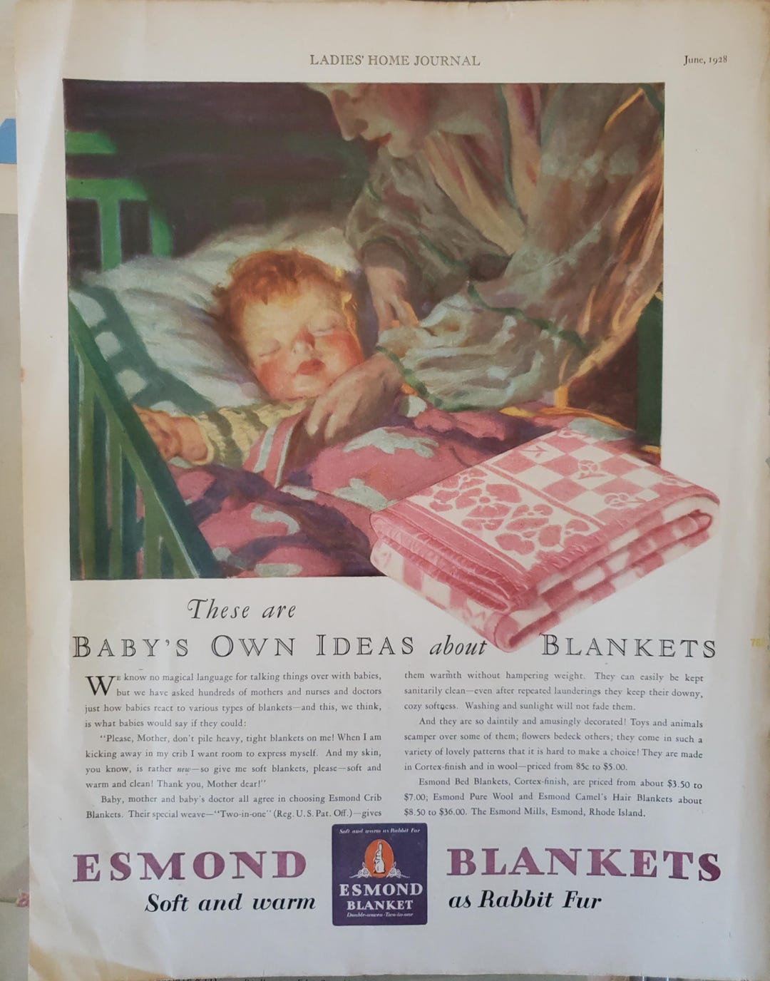 1928 Esmond Blanket Vintage Magazine Advertisement, Home Nursery Décor ...