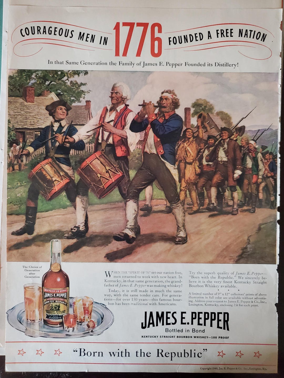 James E. Pepper Bourbon Whiskey Vintage 1940s Magazine Advertisement ...