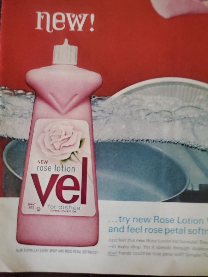 Vel Rose Lotion Dish Detergent, Vintage Magazine Ad for Liquid Dish ...