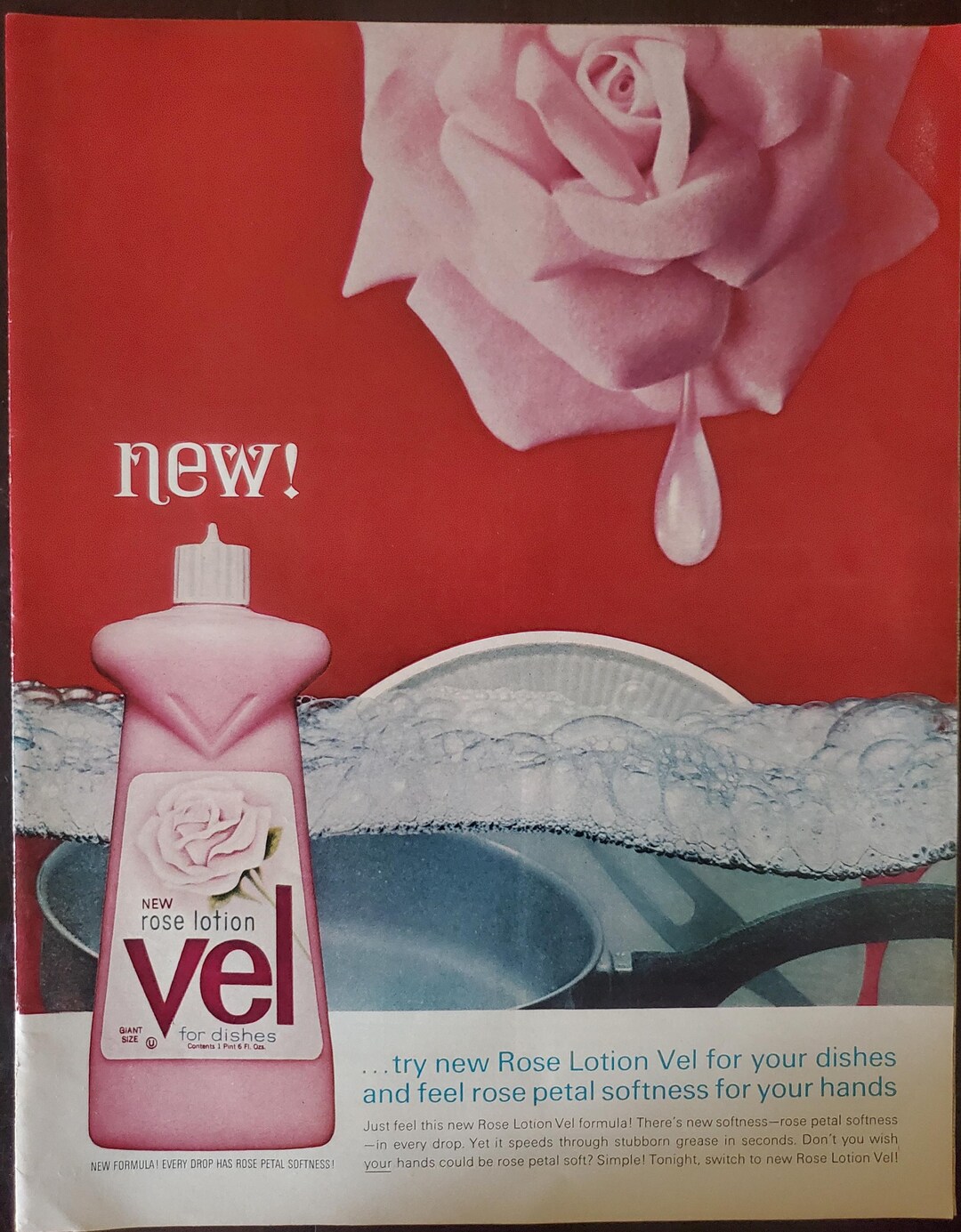 Vel Rose Lotion Dish Detergent, Vintage Magazine Ad for Liquid Dish ...