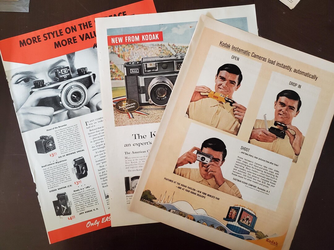 Kodak Camera Advertisements, YOUR CHOICE, Vintage Magazine Ads for Home ...
