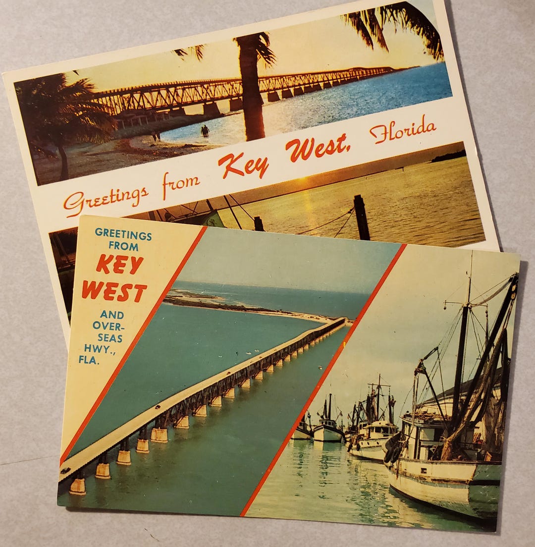 Greetings From the Florida Key, Overseas Highway, Set of Two, Vintage ...