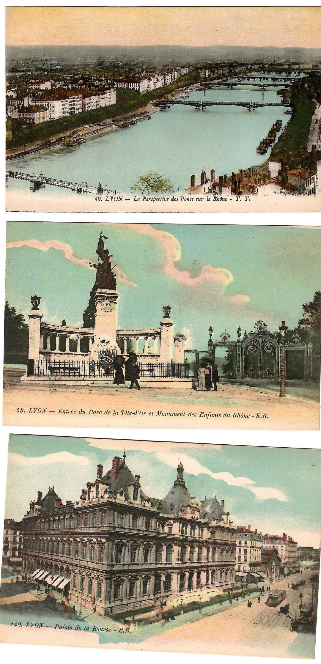 Lyon France, Vintage Postcard Set of Three Illustrated Colored ...