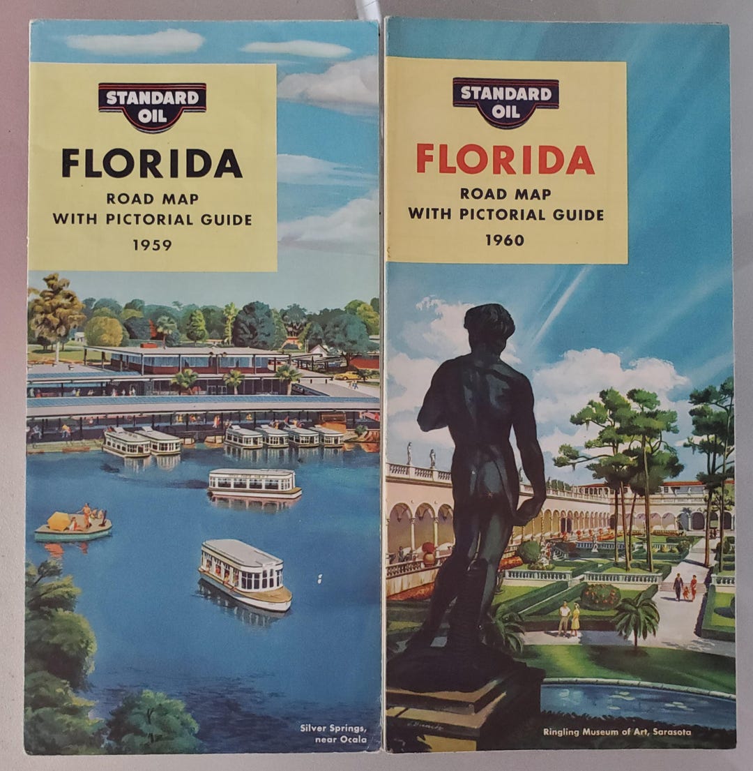 Standard Oil Road Map of Florida With Pictorial Guide, YOUR CHOICE ...