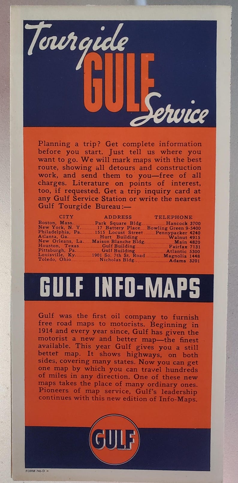 Florida Info-map From Gulf Gasoline and Motor Oils, Vintage Paper Road ...