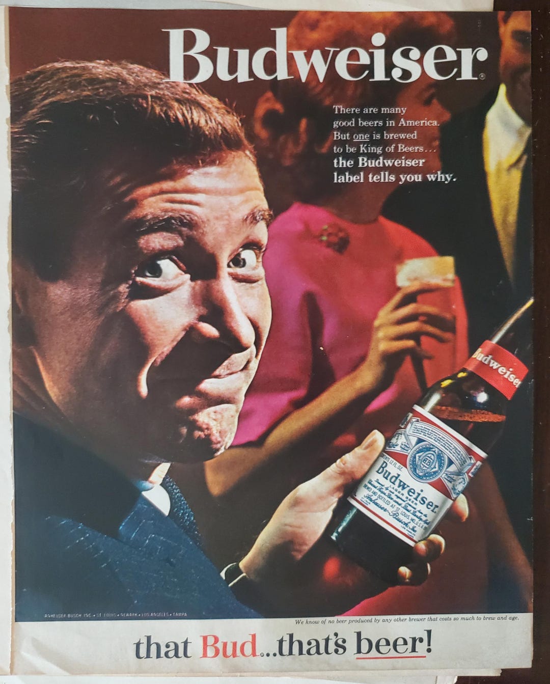 Budweiser Beer Vintage Magazine Ad for Home Bar Mancave Décor, That Bud ...