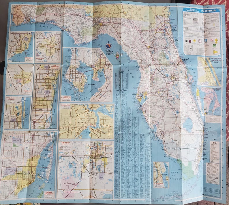 1980 Florida Road Map, Vintage Full Color Foldable Map, Vacation Travel ...