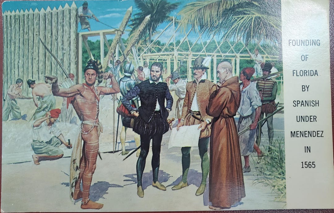 Founding of Florida by Spanish Under Menendez in 1565, Vintage Color ...