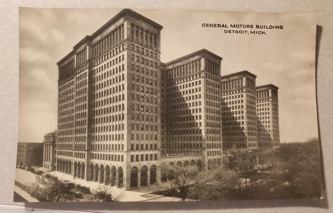 General Motors Building, Detroit Michigan, Vintage Black and White ...