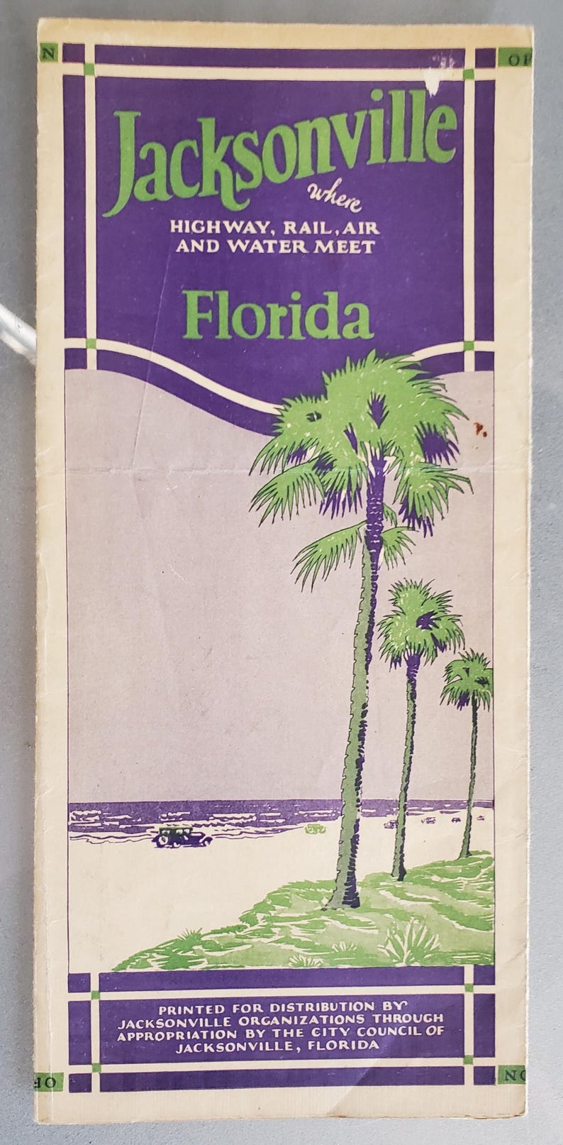 Rare 1928 Jacksonville, Florida Road Map, Vintage Foldable Map ...