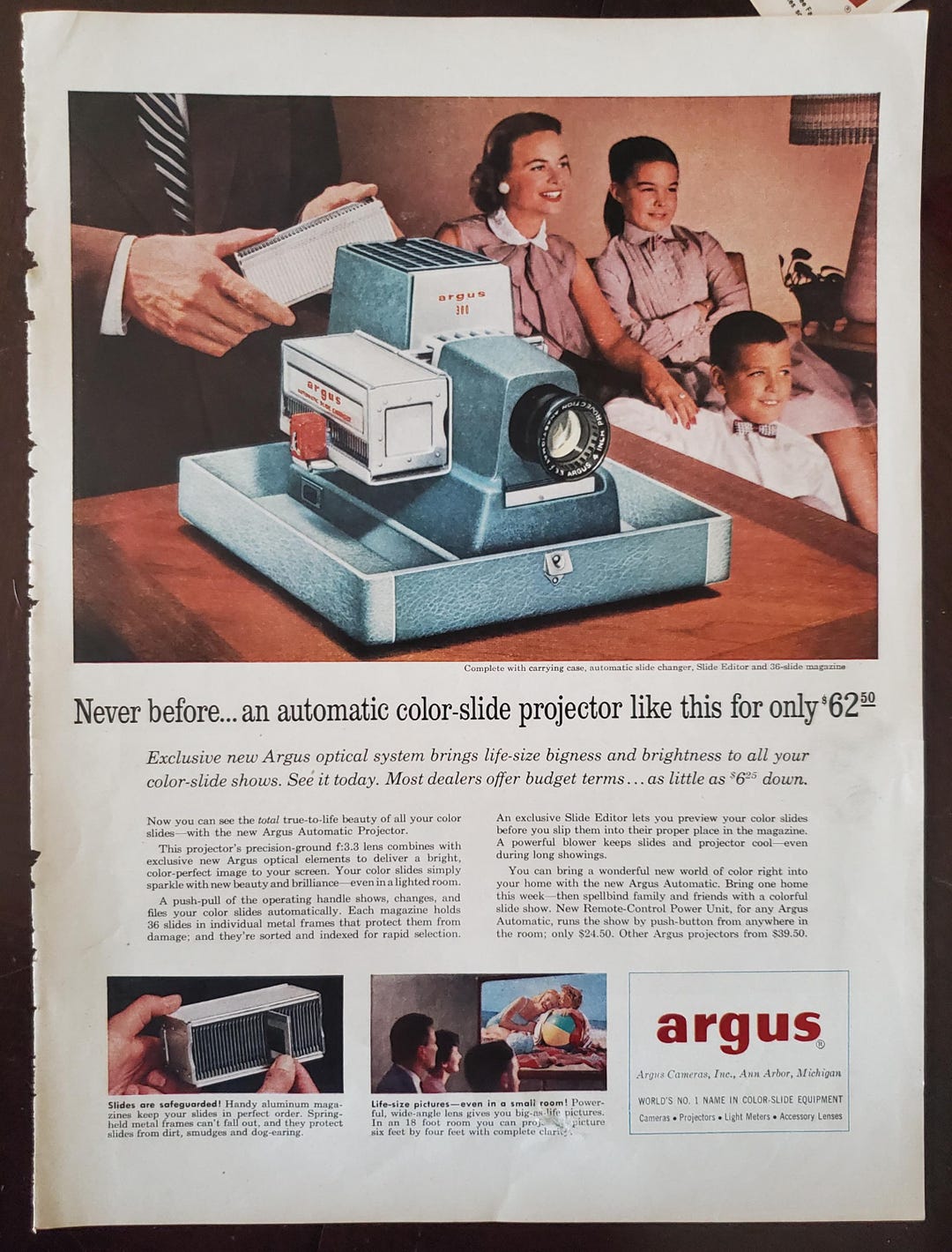 Argus Color Slide Projector Advertisement, Vintage Magazine Ad, Color ...