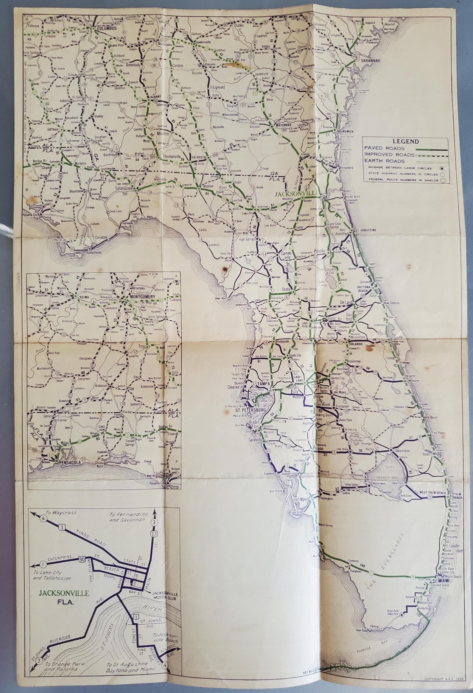 Rare 1928 Jacksonville, Florida Road Map, Vintage Foldable Map ...