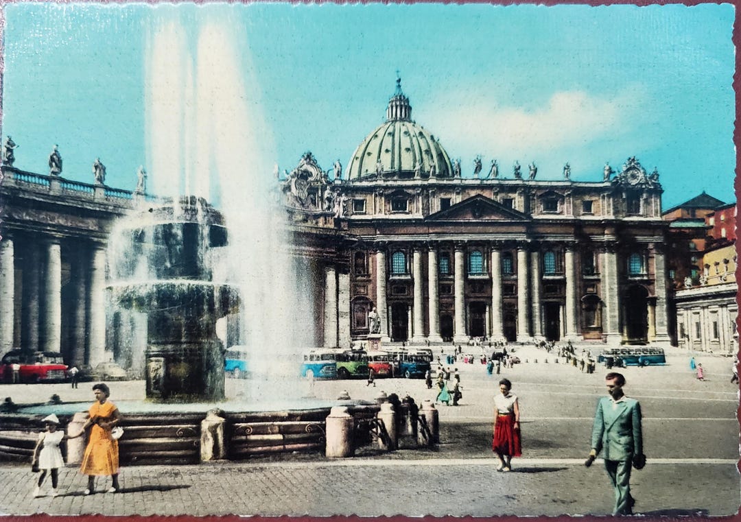 St. Peter's Basilica, the Vatican, Italy, Vintage Color Illustrated ...
